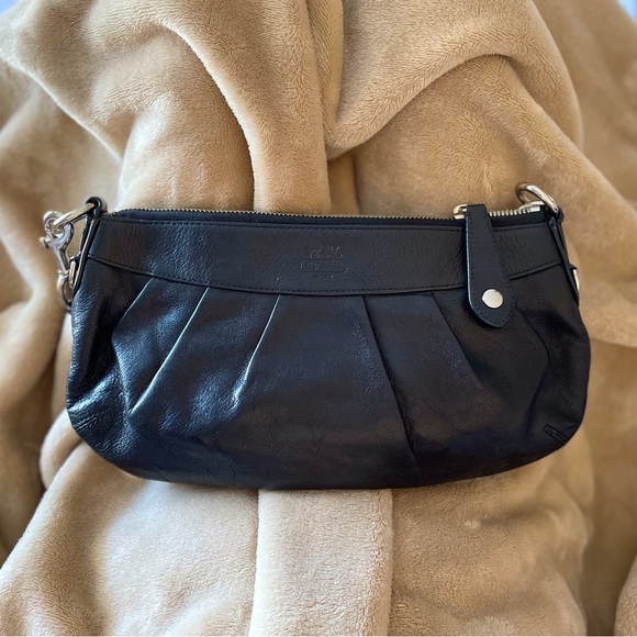 Coach | Bags | Coach Black Leather Shoulder Bag Royal Purple Satin Lining Silver Hardware | Poshmark